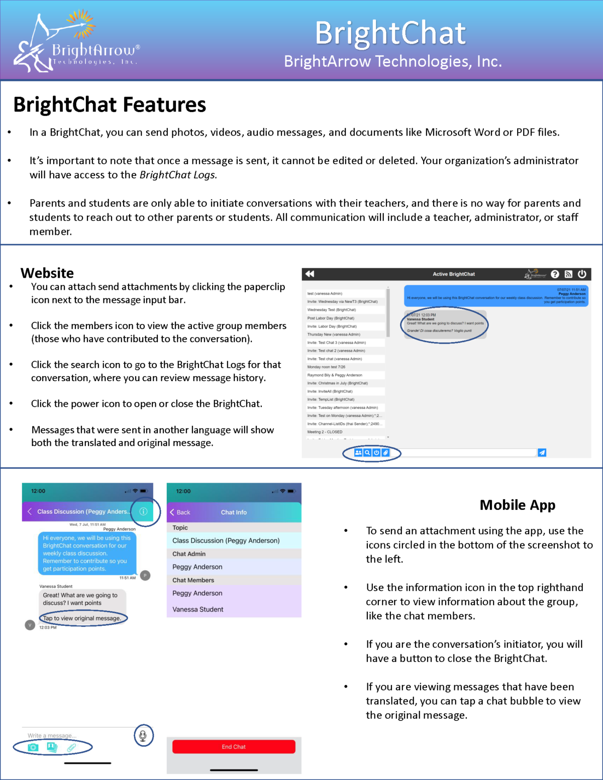 BrightChat Documentation for Teachers | BrightArrow Technologies