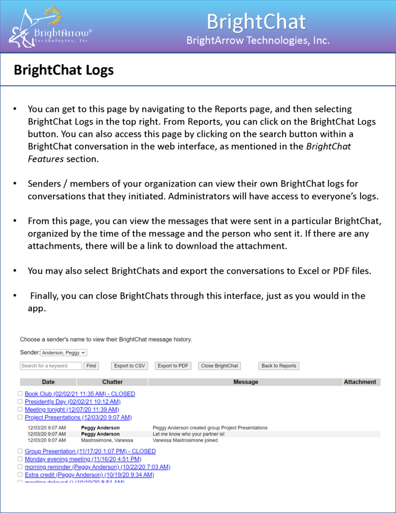 BrightChat Documentation for Teachers | BrightArrow Technologies